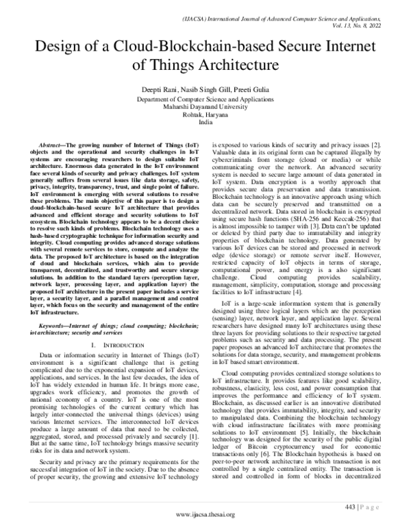 Pdf Design Of A Cloud Blockchain Based Secure Internet Of Things Architecture