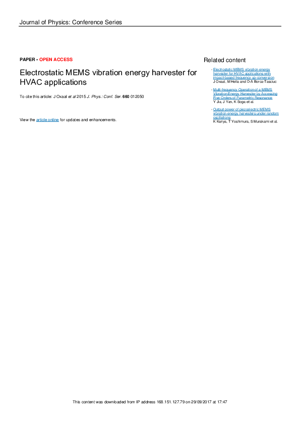 Electrostatic Mems Vibration Energy Harvester For Hvac Applications