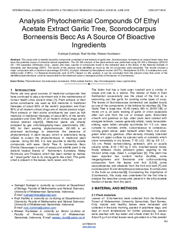 (PDF) Analysis Phytochemical Compounds Of Ethyl Acetate Extract Garlic Tree, Scorodocarpus ...