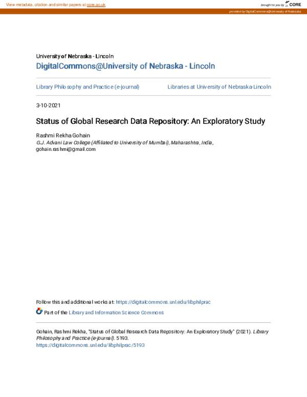 (PDF) Status of Global Research Data Repository: An Exploratory Study