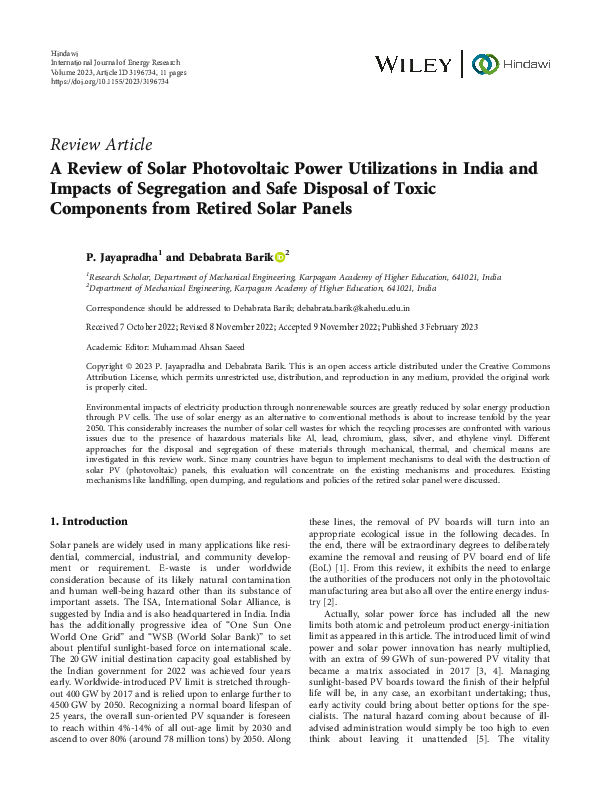 Pdf A Review Of Solar Photovoltaic Power Utilizations In India And Impacts Of Segregation And