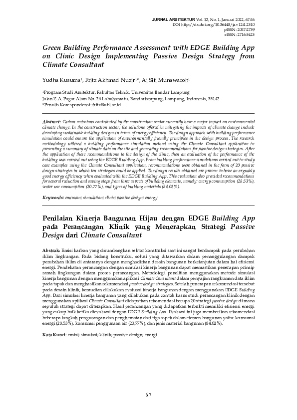 (PDF) Penilaian Kinerja Bangunan Hijau dengan EDGE Building App pada Perancangan Klinik yang ...