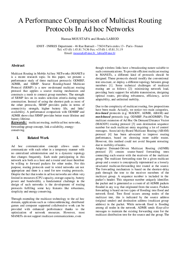 (PDF) A performance comparison of multicast routing protocols in ad hoc ...