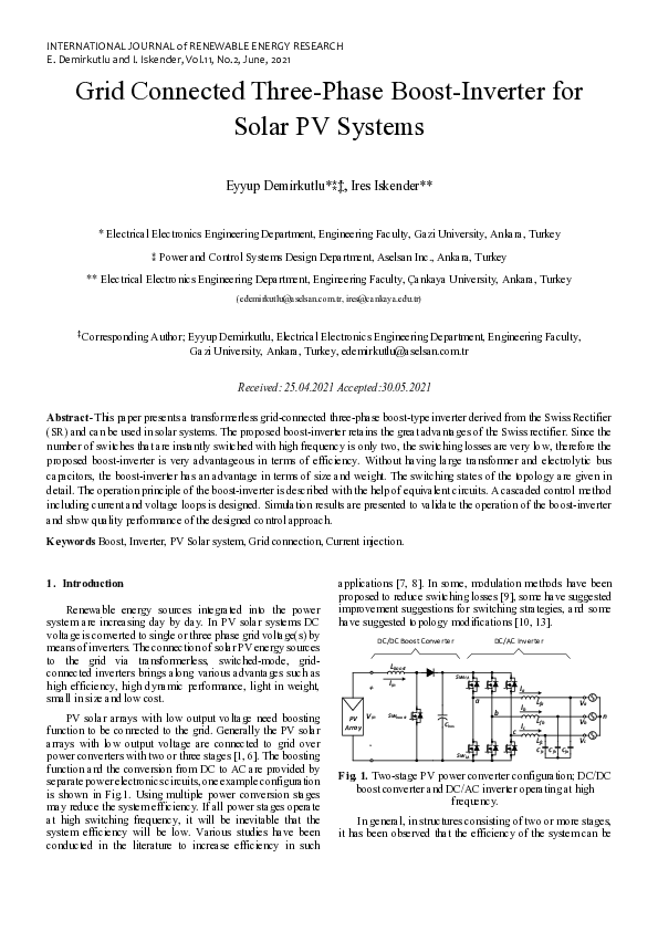 (PDF) Grid Connected Three-Phase Boost-Inverter for Solar PV Systems