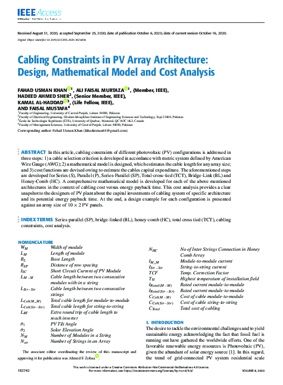 (PDF) Cabling Constraints in PV Array Architecture: Design, Mathematical Model and Cost Analysis