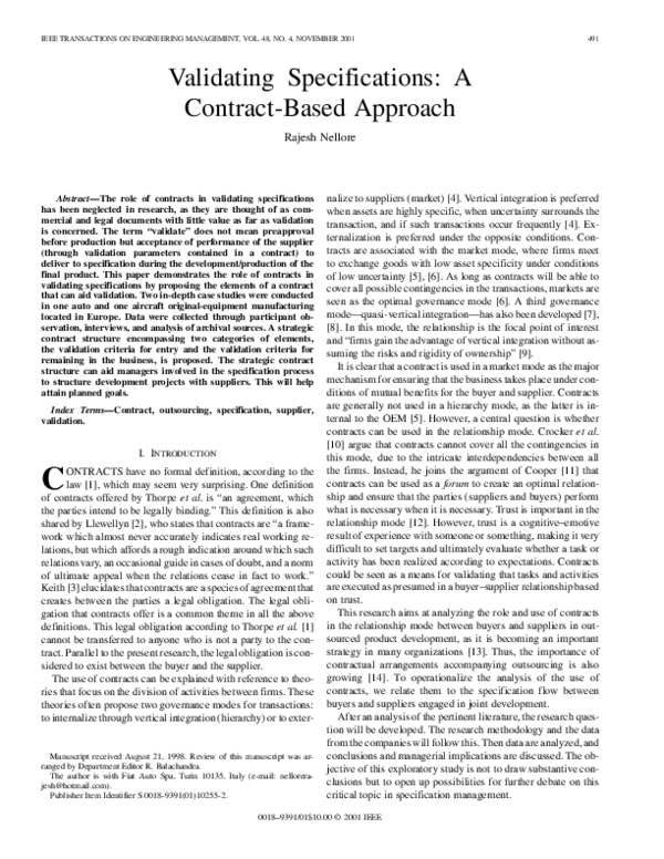 (PDF) Validating specifications: a contract-based approach