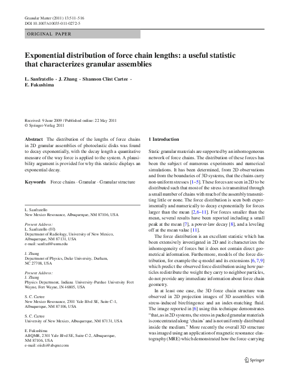(PDF) Exponential distribution of force chain lengths: a useful ...