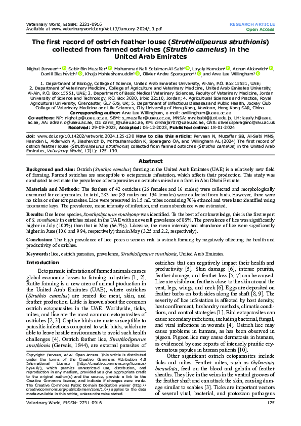 (PDF) The first record of ostrich feather louse (Struthiolipeurus ...