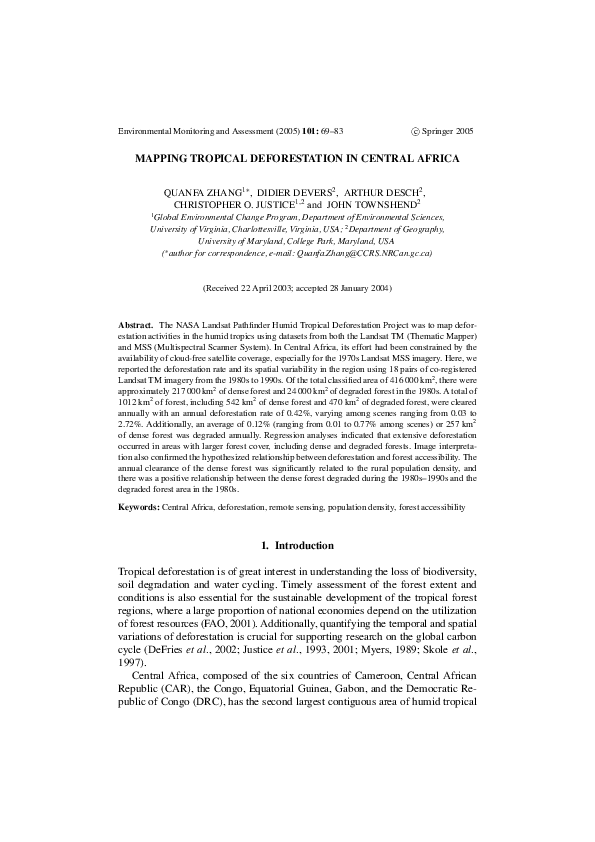 Pdf Deforestation Mapping In Central Africa Using Landsat Data