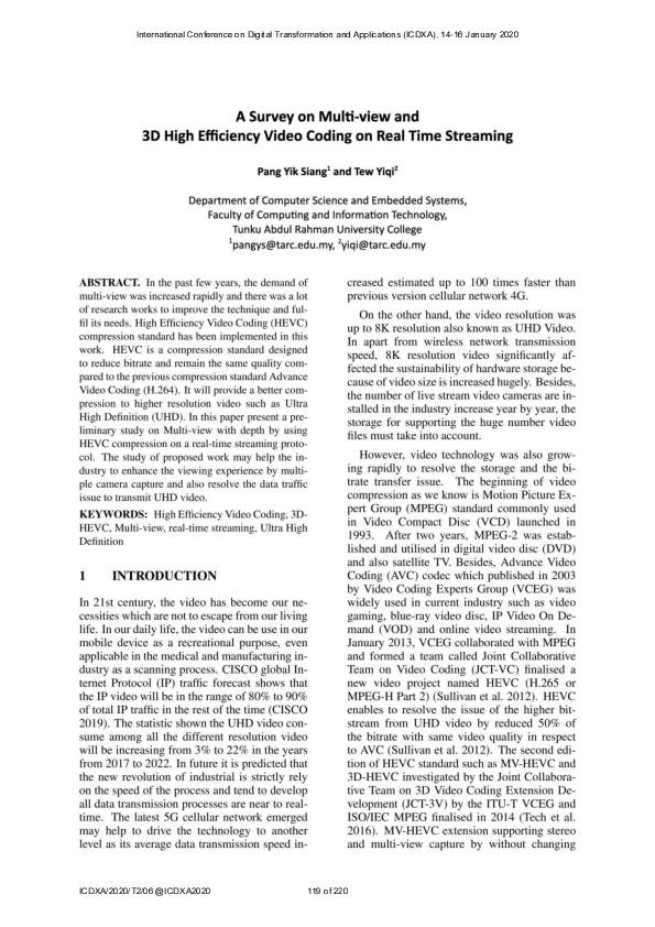 (PDF) A Survey on Multi-View and 3D High Efficiency Video Coding on Real Time Streaming