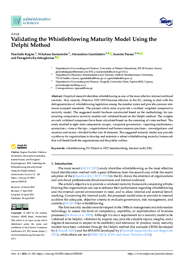 (PDF) Validating the Whistleblowing Maturity Model Using the Delphi Method