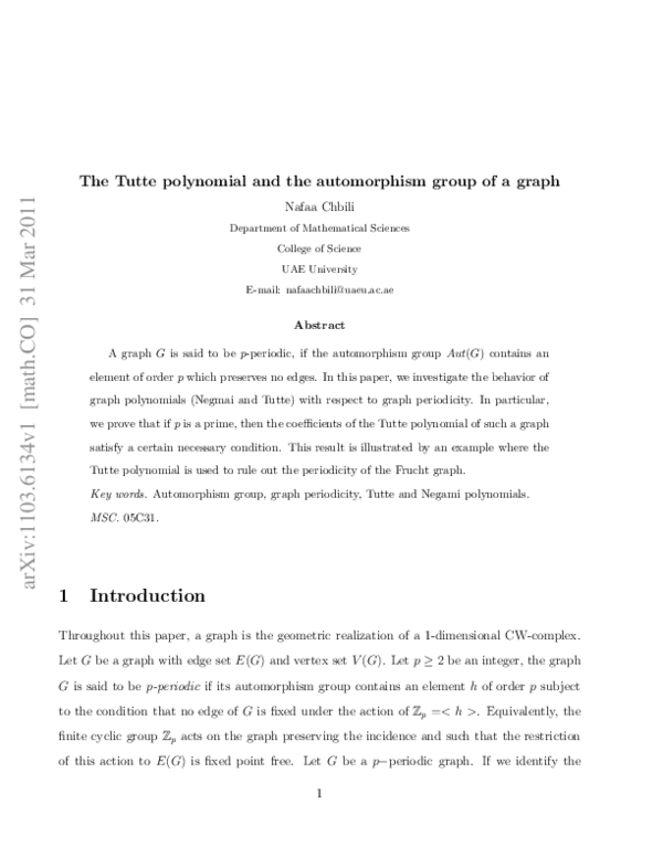 (PDF) The Tutte polynomial and the automorphism group of a graph