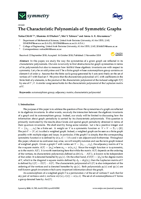 (PDF) The Characteristic Polynomials of Symmetric Graphs