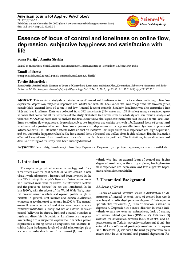 (PDF) Essence of Locus of Control and Loneliness on Online Flow ...