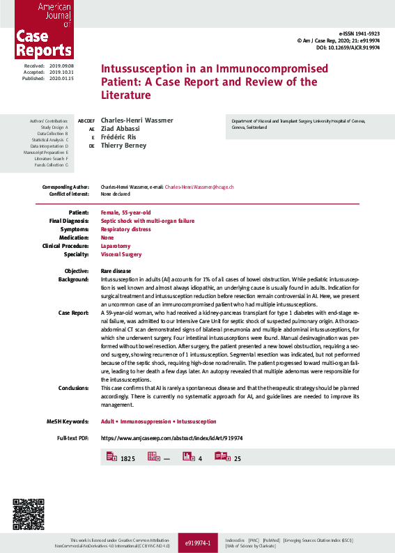 (PDF) Intussusception in an Immunocompromised Patient: A Case Report ...