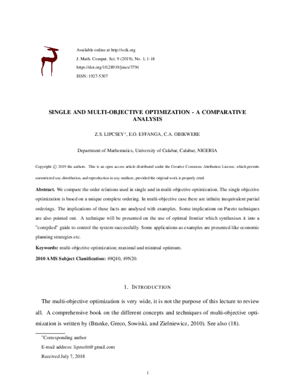 (PDF) Single and multi-objective optimization - a comparative analysis