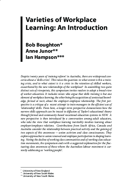 (PDF) Varieties of Workplace Learning: An Introduction