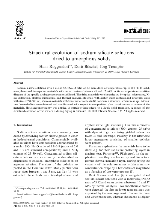 (PDF) Structural evolution of sodium silicate solutions dried to amorphous solids