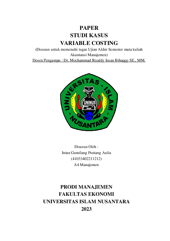 (PDF) PAPER STUDI KASUS VARIABLE COSTING (Disusun untuk memenuhi tugas ...