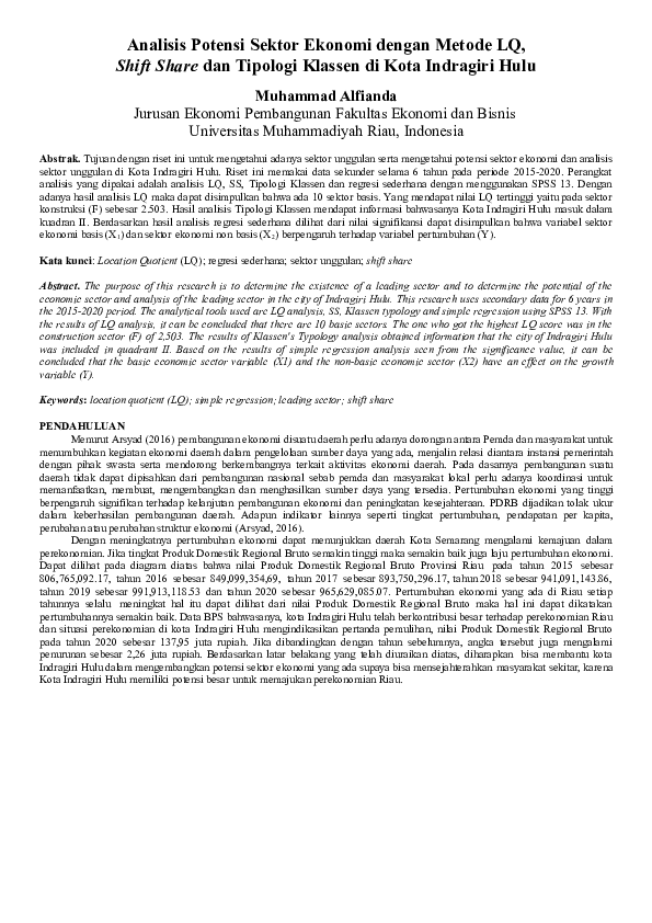(DOC) Analisis Potensi Sektor Ekonomi dengan Metode LQ, Shift Share dan ...