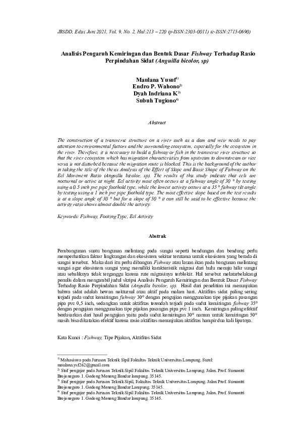 (PDF) Analisis Pengaruh Kemiringan dan Bentuk Dasar Fishway Terhadap ...