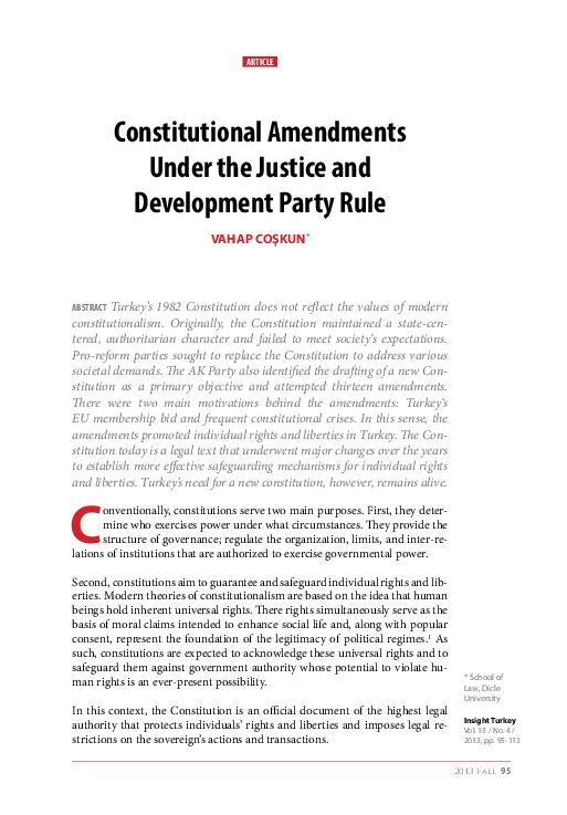 (PDF) Constitutional Amendments Under the Justice and Development Party ...
