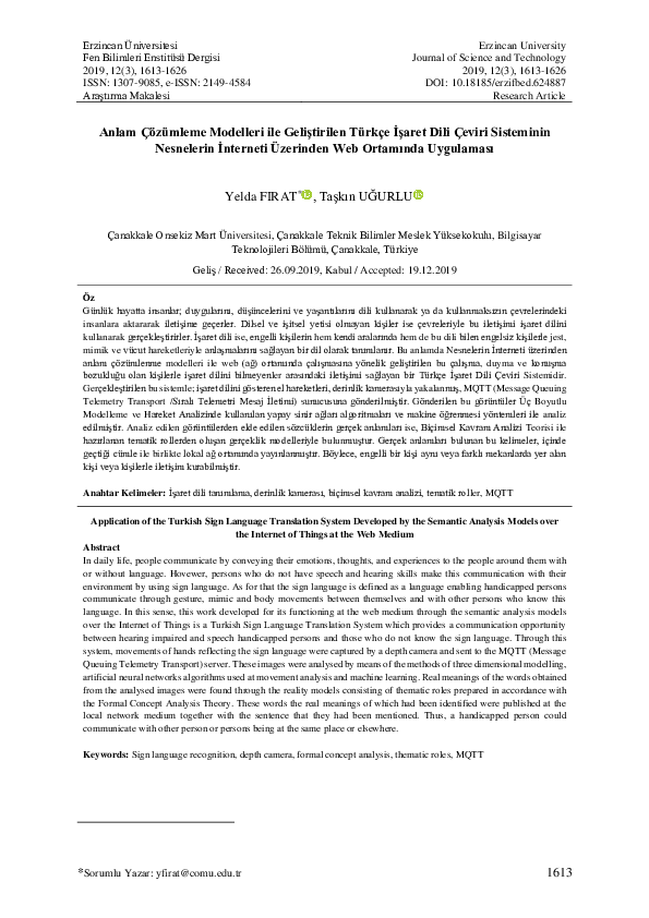 (PDF) Anlam Çözümleme Modelleri İle Geliştirilen Türkçe İşaret Dili ...