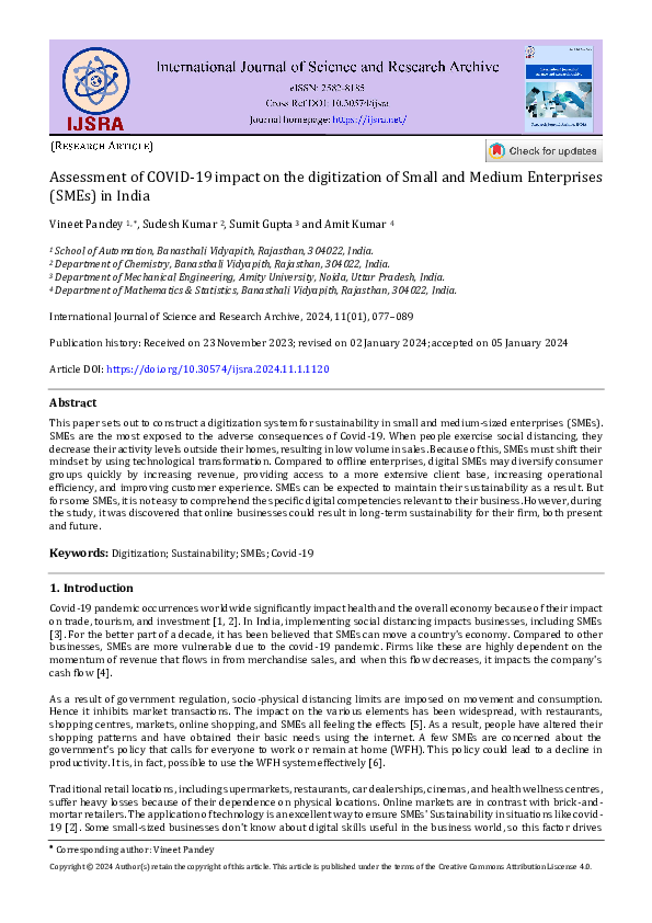 (PDF) Assessment of COVID-19 impact on the digitization of Small and ...