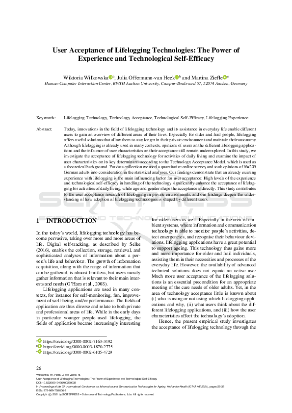 (PDF) User Acceptance of Lifelogging Technologies: The Power of Experience and Technological ...