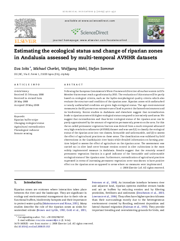 (PDF) Estimating the ecological status and change of riparian zones in ...