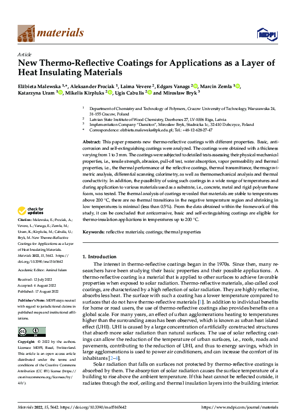 (PDF) New Thermo-Reflective Coatings for Applications as a Layer of ...