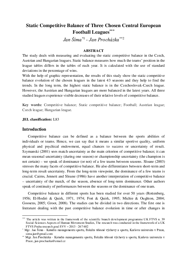 (PDF) Static Competitive Balance of Three Chosen Central European ...