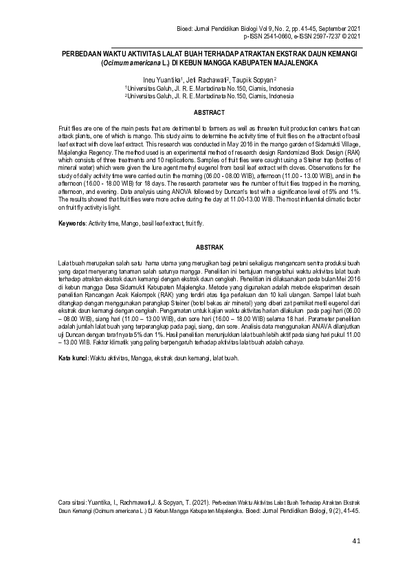 (PDF) PERBEDAAN WAKTU AKTIVITAS LALAT BUAH TERHADAP ATRAKTAN EKSTRAK ...