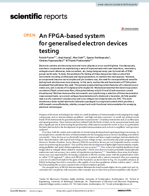 (PDF) An FPGA-based system for generalised electron devices testing