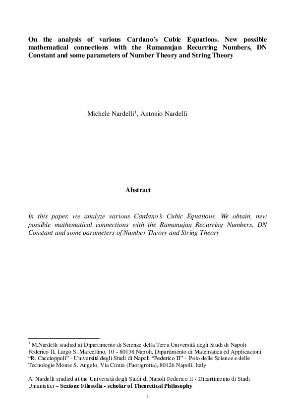 Pdf On The Analysis Of Various Cardanos Cubic Equations New
