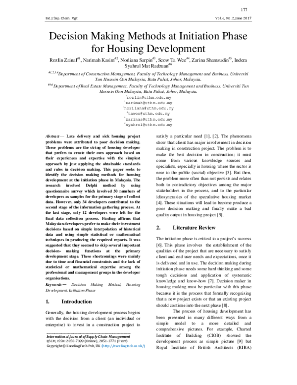 (PDF) Decision Making Methods at Initiation Phase for Housing Development