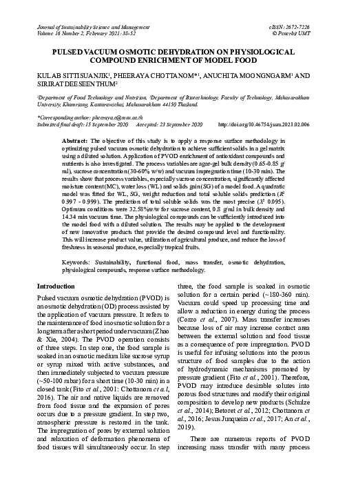 (PDF) Pulsed Vacuum Osmotic Dehydration on Physiological Compound Enrichment of Model Food