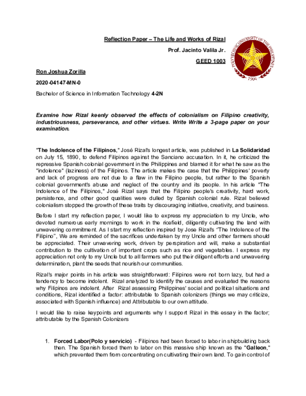 (DOC) A reflection paper on how Rizal keenly observed the effects of ...