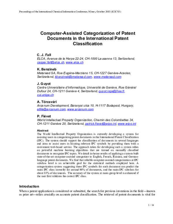 (PDF) Computer-Assisted Categorization of Patent Documents in the International Patent ...
