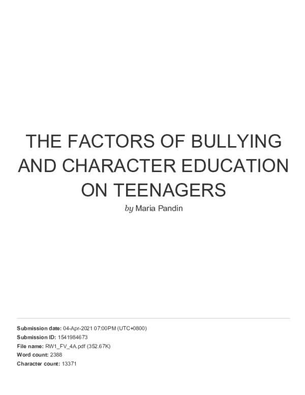 (PDF) The Factors of Bullying and Character Education on Teenagers