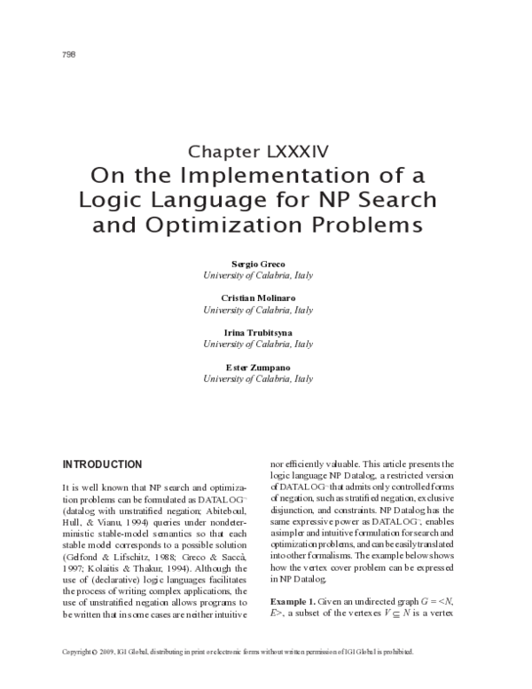 (PDF) On the Implementation of a Logic Language for NP Search and ...