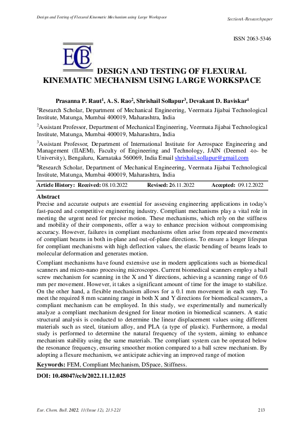 (PDF) DESIGN AND TESTING OF FLEXURAL KINEMATIC MECHANISM USING LARGE ...