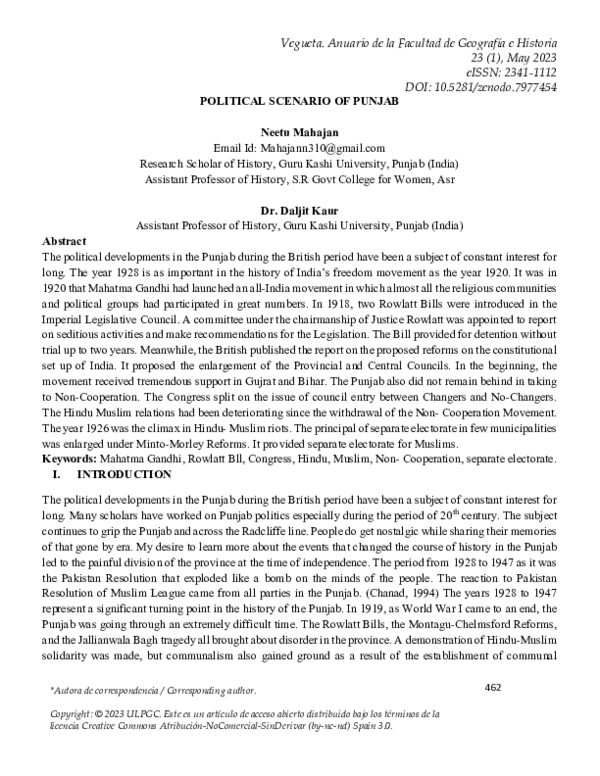 (PDF) Political Scenario of Punjab