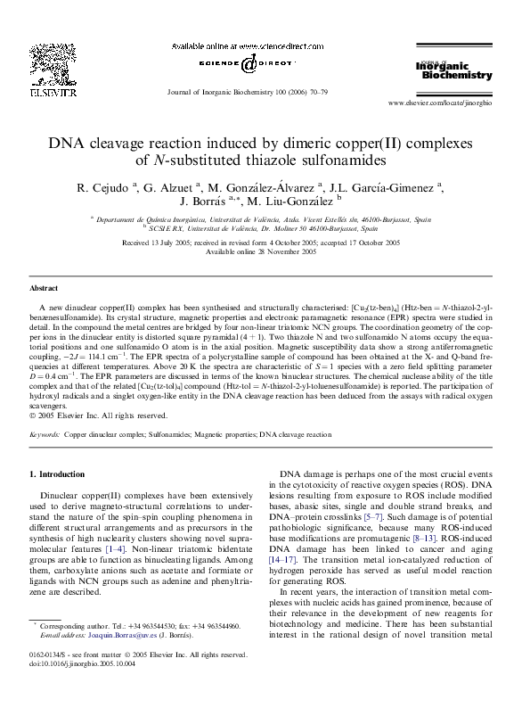 (PDF) Dimeric Copper(II) Complexes Inducing DNA Cleavage