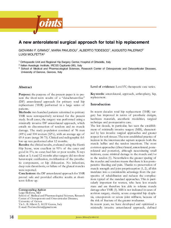 (PDF) A new anterolateral surgical approach for total hip replacement ...