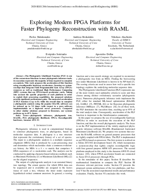 (PDF) Exploring Modern FPGA Platforms for Faster Phylogeny ...