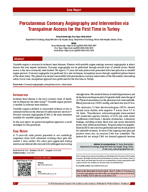 (PDF) Percutaneous coronary angiography and intervention via ...