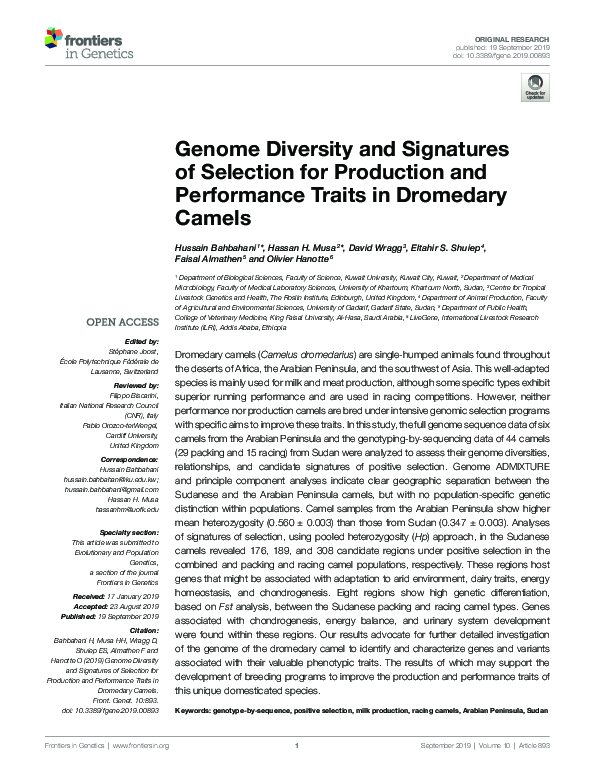 (PDF) Genome Diversity and Signatures of Selection for Production and Performance Traits in ...