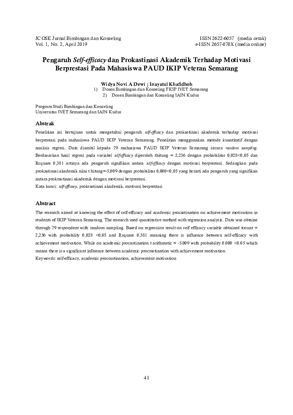 (PDF) Pengaruh Self-efficacy dan Prokastinasi Akademik Terhadap Motivasi Berprestasi Pada ...