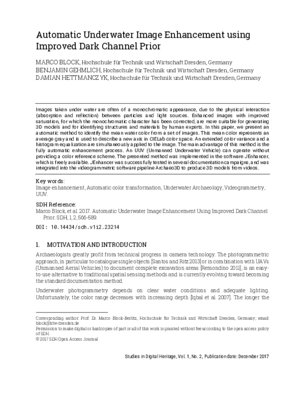 (PDF) Automatic Underwater Image Enhancement using Improved Dark ...